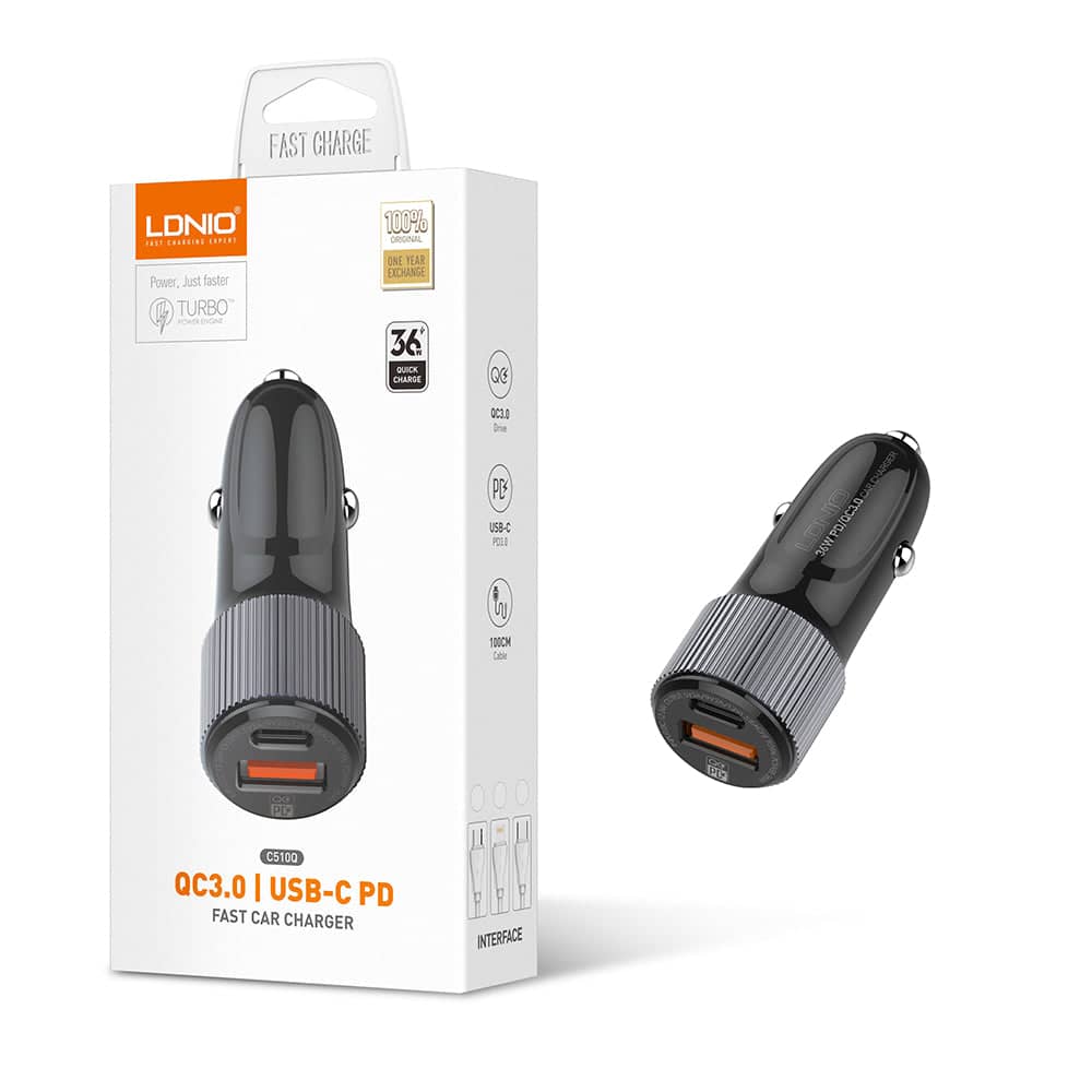 LDNIO C510Q PD + QC3.0 Fast Charger Car Charger | KIM POH SDN BHD